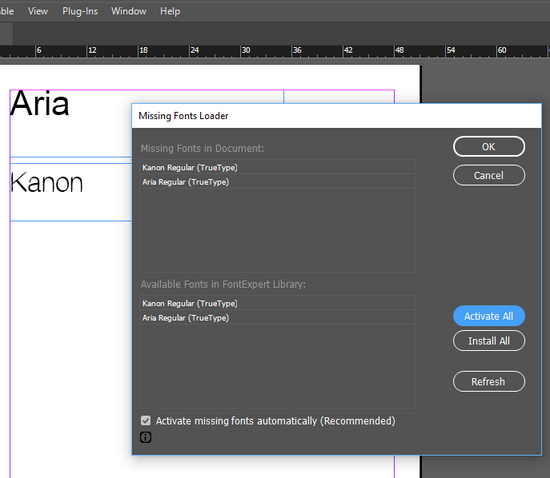 Missing Fonts Loader Plug in For Adobe InDesign